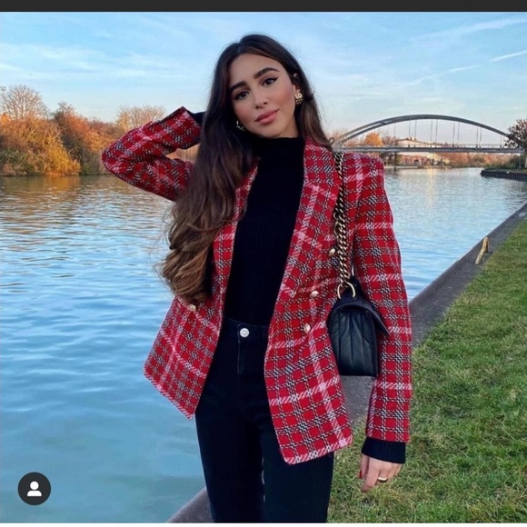 Zara | Jackets & Coats | Zara Double Breasted Red Plaid Blazer | Poshmark